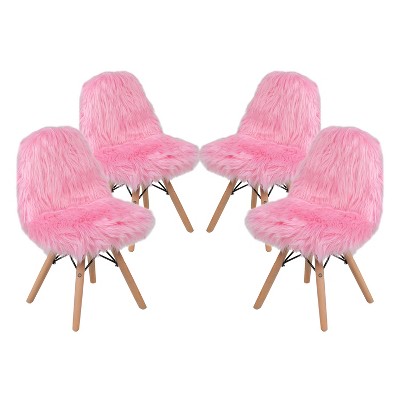 Emma And Oliver Set Of 4 Shaggy Faux Fur White Accent Chairs - Shag ...