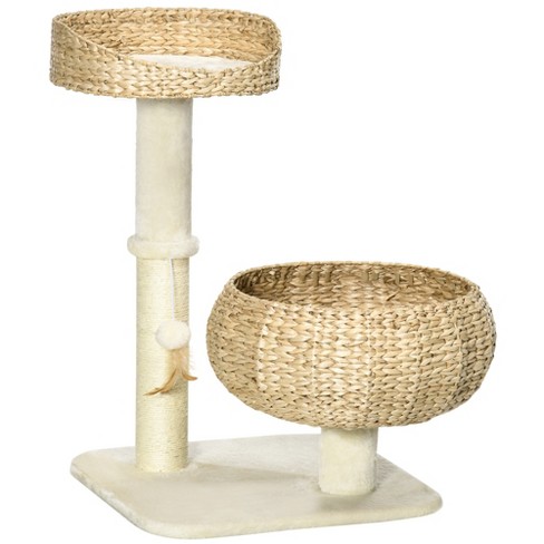 Pawhut 28" Elevated Cat Bed With Sisal Scratching Post For Indoor ...