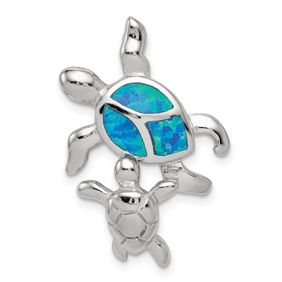 Black Bow Jewelry Sterling Silver And Created Opal Sea Turtles Pendant ...
