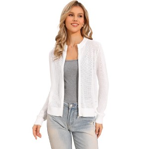 INSPIRE CHIC Women's Knitted Long Sleeve Zip Up Collarless Lightweight ...