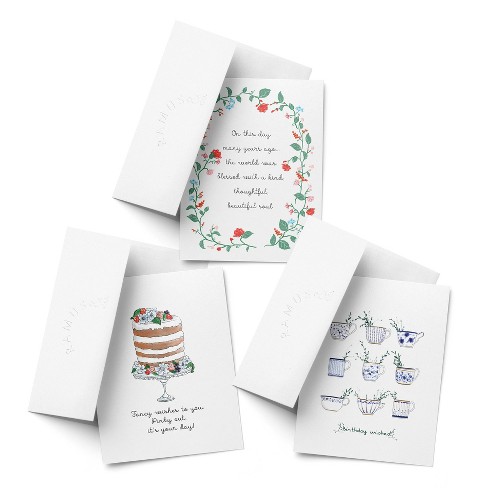Birthday Assorted Greeting Card Pack (3ct) "tea, Flowers, Cake" By ...