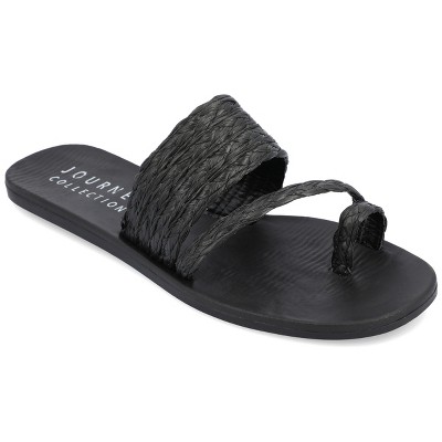 Journee Collection Womens Zindy Raffia Slip On Slide Sandal Black 7 ...
