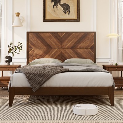 Full/queen/king Size Platform Bed With Headboard And Wood Slat Support ...