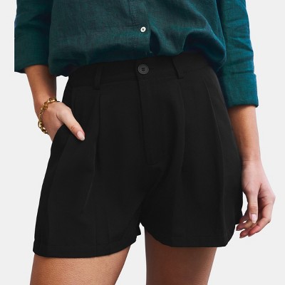 Women's Black Elastic Waist Tassel Hem Straight Leg Shorts - Cupshe-xl ...