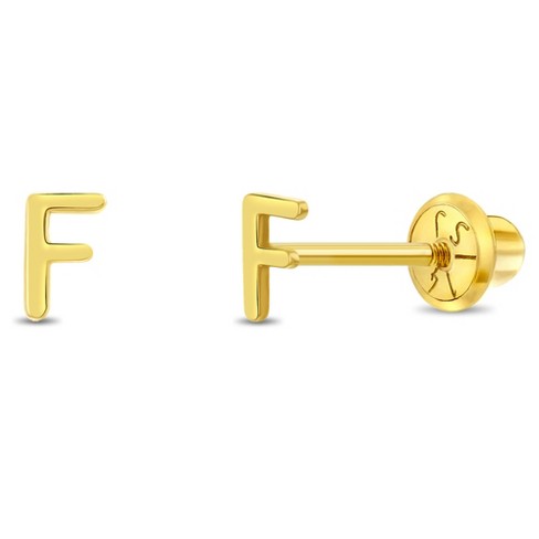 Girls' Itsy Bitsy Initial Letter Screw Back 14k Gold Earrings - F - In ...