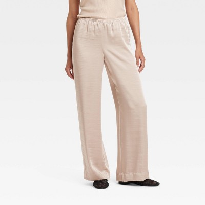 Women's Mid-rise Straight Leg Satin Pull-on Pants - A New Day™ Cream M ...