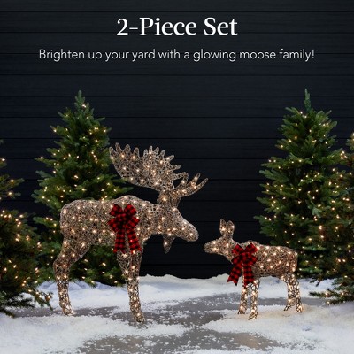 Best Choice Products 2-piece Moose Family, Lighted Rattan Christmas ...