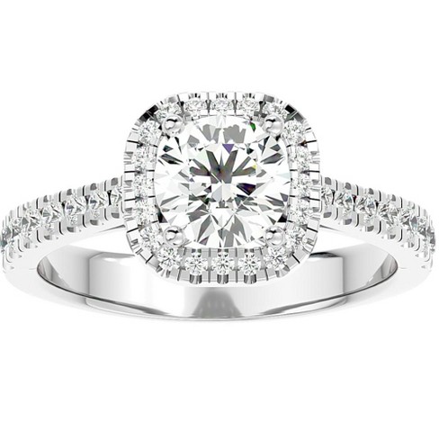 Pompeii3 1 1/6ct Moissanite & Diamond Cushion Halo Engagement Ring White Or Yellow Gold : Target
