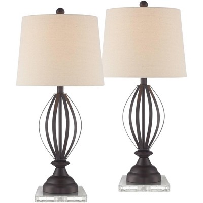 360 Lighting Grant Rustic Farmhouse Table Lamps Set Of 2 With Round ...