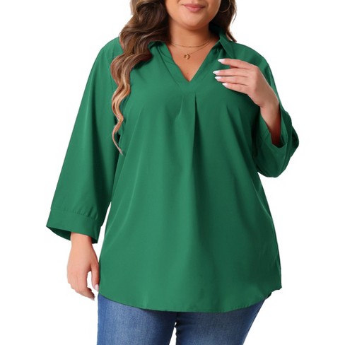 Agnes Orinda Women's Plus Size Long Sleeve V Neck Chiffon Flowy Blouses ...