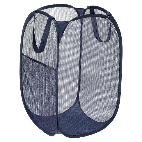 Unique Bargains Mesh Collapsible Laundry Baskets Hamper Navy Blue : Target