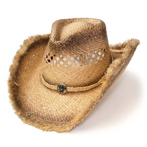 Western Express Raffia Straw Western Pinch Front Hat with Frayed Edge ...