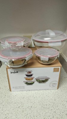 Joyful Glass Mixing Bowl Set With Airtight Lids - Set Of 5 - Black : Target