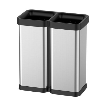 2 x 8 Gallon Dual-Bin Open Top Trash Can, Dual Compartment Garbage Can ...