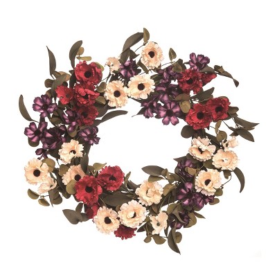 Transpac Synthetic Fabric 24 In. Multicolor Spring Floral Lush Wreath ...