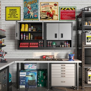 Wall-Mounted Garage Storage Cabinet with Locking Doors and Adjustable ...