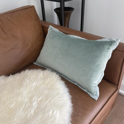 18"x18" Velvet Flange Square Throw Pillow Green - Pillow Perfect : Target
