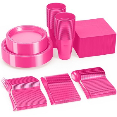 Crown Display 350 Piece Cerise Color Disposable Plastic Dinnerware Party Set- Serves 50 : Target