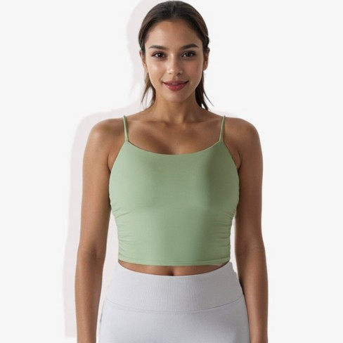 Anna-kaci Women's Spaghetti Strap Longline Sports Bra With Scoop Neck ...