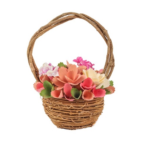 10" Artificial Spring Pink Floral Arrangement In Basket - National Tree ...