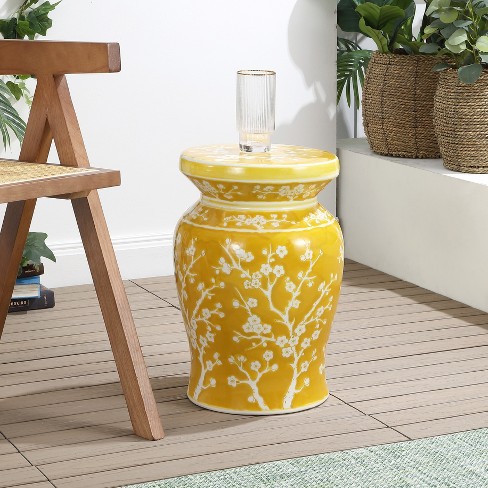 Cherry Blossom 17.75" Ceramic Garden Stool, Yellow/white - Jonathan Y ...