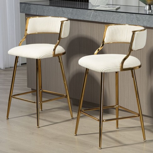26‘’ Modern Beige Fabric Upholstered Counter Height Bar Stools Set Of 2 ...