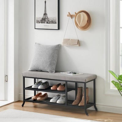 Entryway Storage Bench With Cushioned Seat, Shoe Rack And Drawers ...