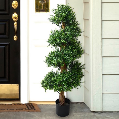Pure Garden 4 Ft Artificial Spiral Tree – Potted Boxwood Fake Plant For ...