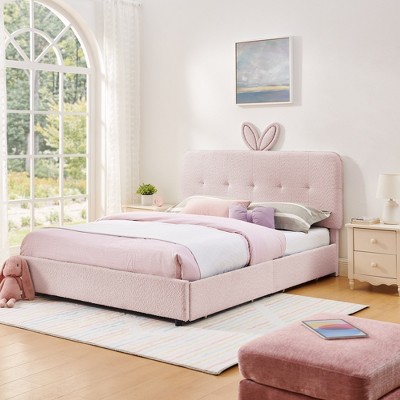 Queen Size Kids Upholstered Bed with Oversized Rabbit Ear Headboard ...