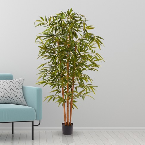 Pure Garden Artificial Bamboo Tree Indoor Plant 6ft Tall Faux Floor Plant With Natural Wood Trunk For Home Restaurant Or Office Target