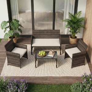 GustoWave 4-Piece Wicker Patio Set with Washable Cushion Covers and ...