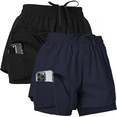 Ultra Performance Gym Shorts Women Pack Of 2, Nylon Compression Workout ...