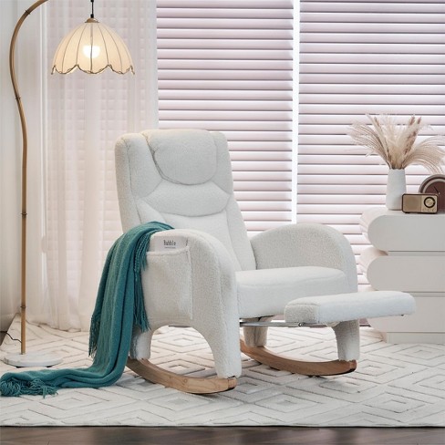 Modern Lounge Rocker Recliner,ivory Teddy Fabric Rocking Chair With ...