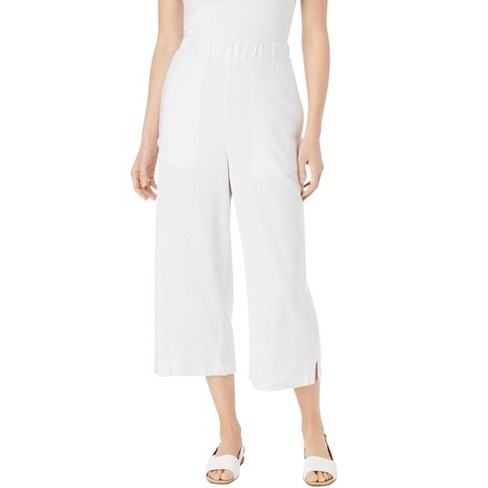 Woman Within Women's Plus Size Petite Linen Capri - 38 W, White : Target