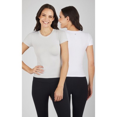 Yogalicious Womens 2 Pack Seamless Miranda Fitted Crew Neck Tee - Micro Chip/white - Medium : Target