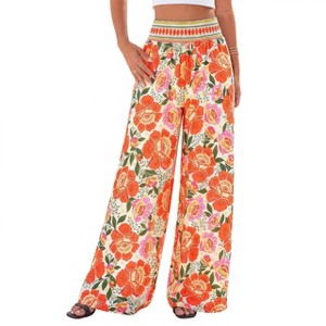 Women's Boho Floral Bagyy Pants Wide Leg Smocked Waist Loose Palazzo ...