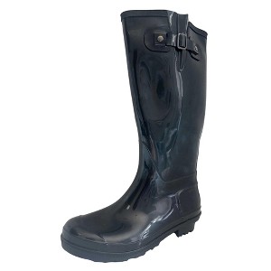 Women's Rain Boots Mid Calf Wellies Buckle Fashion Rubber Knee High ...
