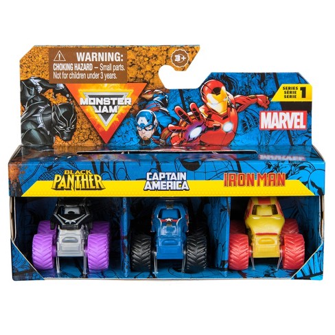 Monster Jam, Marvel Mini Monster Truck 3-pack, Black Panther, Captain ...