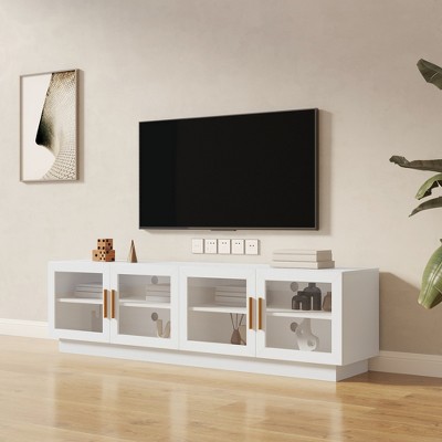 63" Modern Tv Stand With Led Light, Acrylic Door And 2 Drawers, Media ...