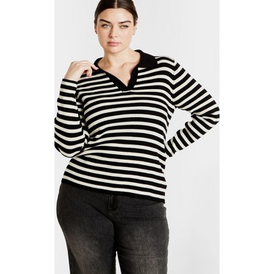 City Chic | Women's Plus Size Earn Your Stripes Cardigan - Black - 12 ...