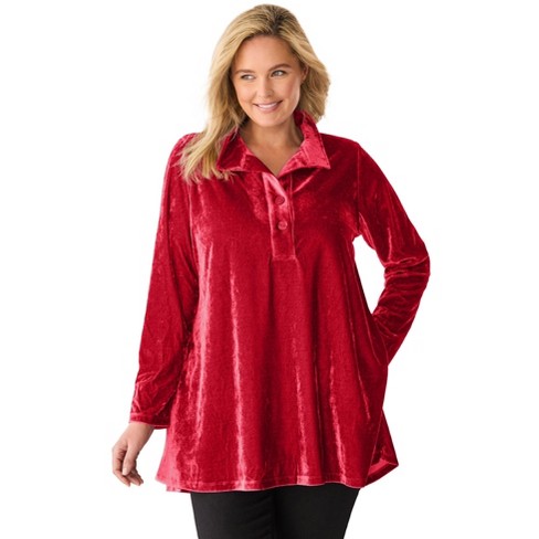 Woman Within Women's Plus Size Velour Henley Swing Tunic - 2x, Classic ...