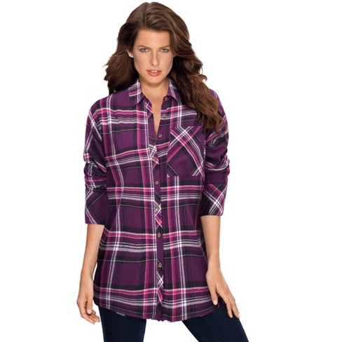 Roaman's Women's Plus Size Plaid Flannel Tunic - 44 W, Berry Plaid : Target