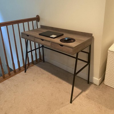 3 Drawer Angled Writing Desk With Cord Management Slots - Saracina Home ...