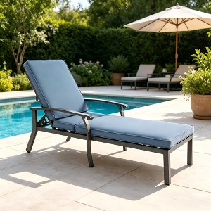 Sailvan Cast Aluminum Outdoor Chaise Lounge Chair with Thick Cushions,5 ...