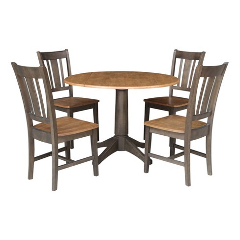 42" Round Dual Drop Leaf Dining Table With 4 Splat Back Chairs ...