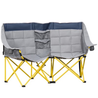 Outsunny Double Seat Camping Chair Folding Lawn Loveseat W/ Storage ...
