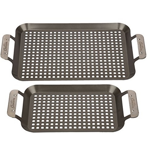 Grill Topper Bbq Grilling Pans (set Of 2) - Non-stick Barbecue Trays W ...