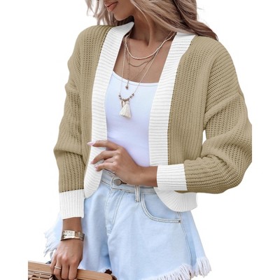 Womens Rib Knit Cardigna Latern Sleeve Open Front Swetaer Cardigan Drop ...