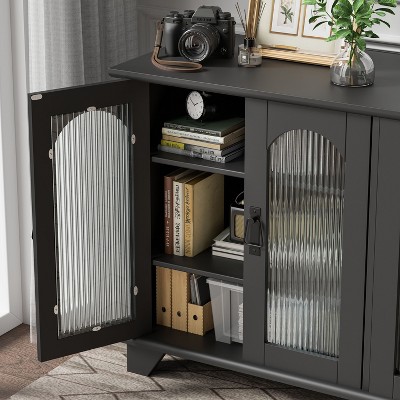 Neutypechic Wooden Bookshelf With Glass Doors And Adjustable Shelves ...