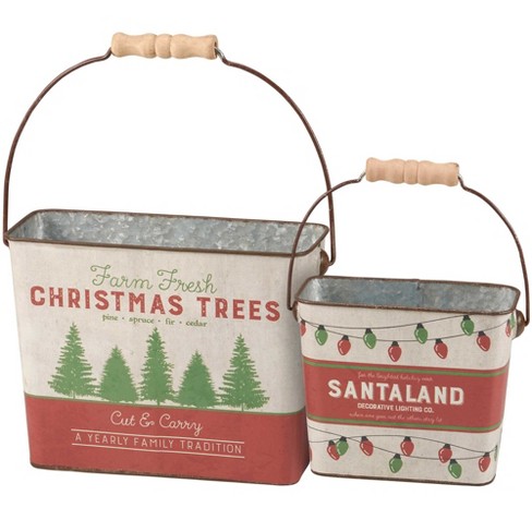 Primitives By Kathy 6.5 Inch Santaland Bucket Set Farm Fresh Christmas ...